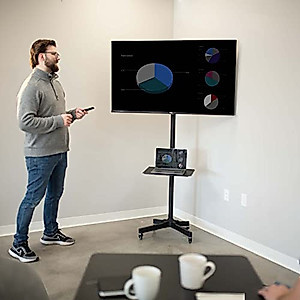 VIVO Mobile TV Cart for 13-60 inch Screens up to 55 lbs, LCD LED OLED 4K Smart Flat and Curved Panels, Rolling Stand, Laptop DVD Shelf, Locking Wheels, Max VESA 400x400, Black, STAND-TV04M