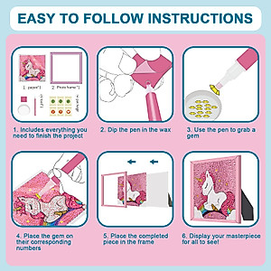 TOY Life 5D Diamond Gems Kits for Kids with Wooden Frame Diamond Arts and Crafts for Kids Ages 6 8 10 12 Gem Art Painting Kit Unicorn Diamond Dots Painting Kits for Kids Art Project