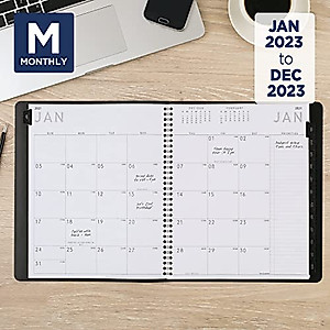 AT-A-GLANCE 2023 Monthly Planner, 9” x 11”, Large, Monthly Tabs, Pocket, Faux Leather, Contemporary, Black (70260X05)