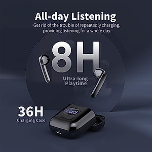 Wireless Earbuds Bluetooth 5.3 Headphones Playback Stereo 36H Battery Life LED Power Display Earbuds with Wireless Charging Case IPX6 Waterproof Bluetooth Earbuds with Mic for Android iOS