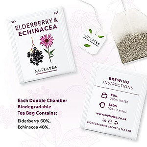 Nutra Tea - Elderberry & Echinacea Tea | Elderberry Tea - Immunity Tea | Immune Tea - 20 Tea Bags - Herbal Tea
