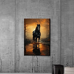 Majestic Black Stallion Galloping In The Clouds, Black Horse On Salt Flats, Canvas Print, Black Horse Print, Black Horse Wall Art, Wall Art, Home Decor