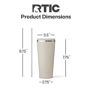 RTIC 20oz Everyday Tumbler Insulated Stainless Steel Portable Travel Coffee Cup with Straw, Spill-Resistant Lid, BPA-Free, Hot and Cold Drink, Ceramic Lining, Beach