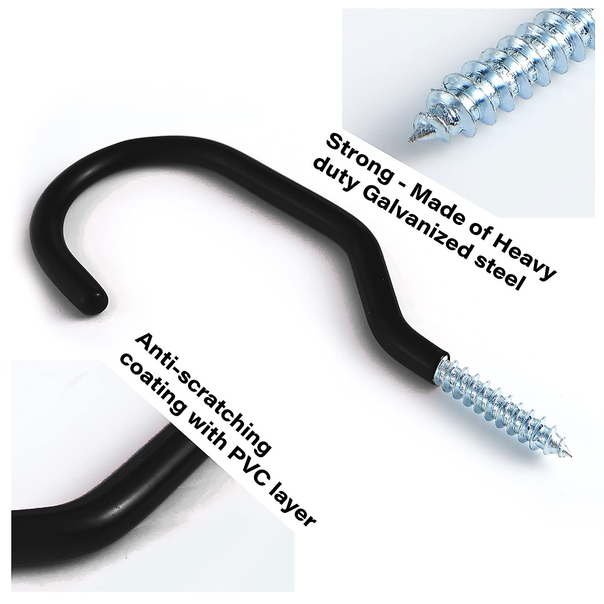 Sinoer 8 Pack Heavy Duty Bike Screw in Storage Hooks Rack,for Garage Wall and Ceiling Bicycle Storage & Heavy Duty Goods on Wall, Perfectly Utility Tool Hanger (Black)