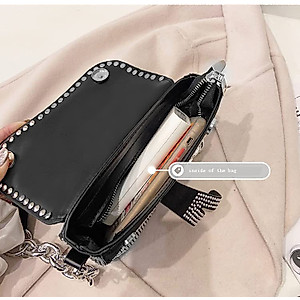 PURFANREE Women Studded Saddle Shoulder Bag Shining Rhinestone Clutch Purse Underarm Handbag Satchel Rivet Crossbody Bag