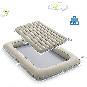 Costzon Toddler Travel Bed, Portable Toddler Bed with Detachable 2 Sided Air Mattress, Electric Pump, Storage Bag, Inflatable Blow Up Kids Bed, Perfect for Boys Girls Travel, Camping, Sleeping (Gray)