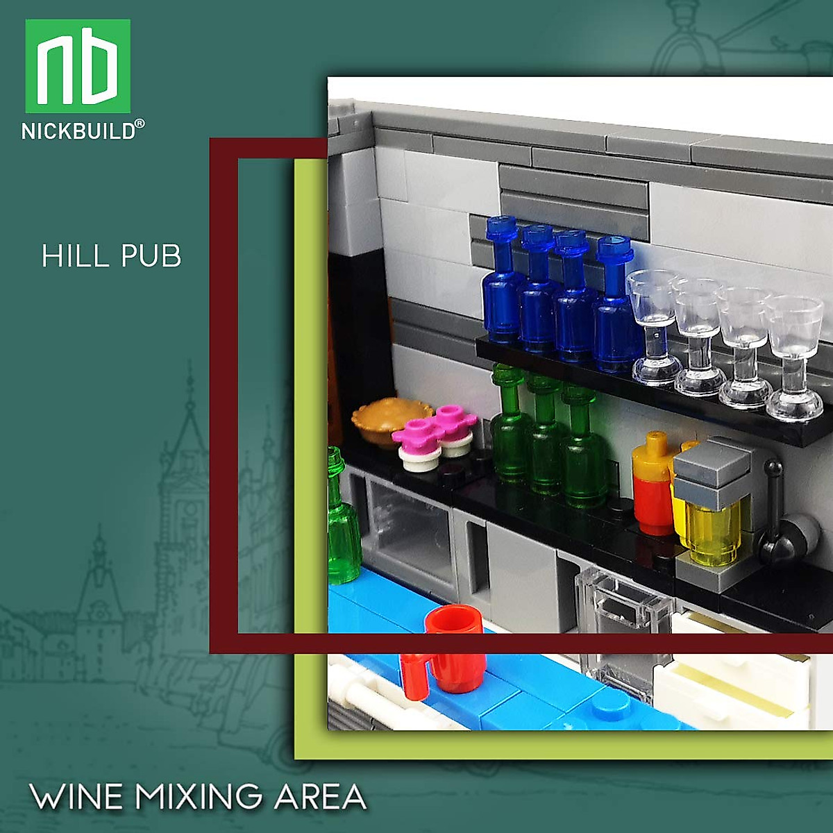 Nickbuild Street Hill Pub MOC Building Blocks Toy, Towns Series Kits, Collectible Play Model Set and Building City Toys for Kids and Teens (1367 PCS)