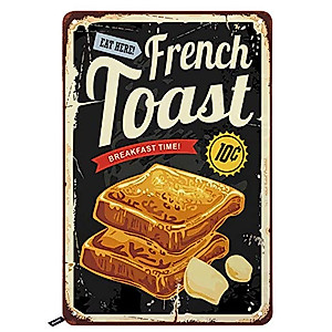 Swono French Toast Restaurant Tin Signs,Breakfast Graphic on Old Metal Background Vintage Metal Tin Sign for Men Women,Wall Decor for Bars,Restaurants,Cafes Pubs,12x8 Inch
