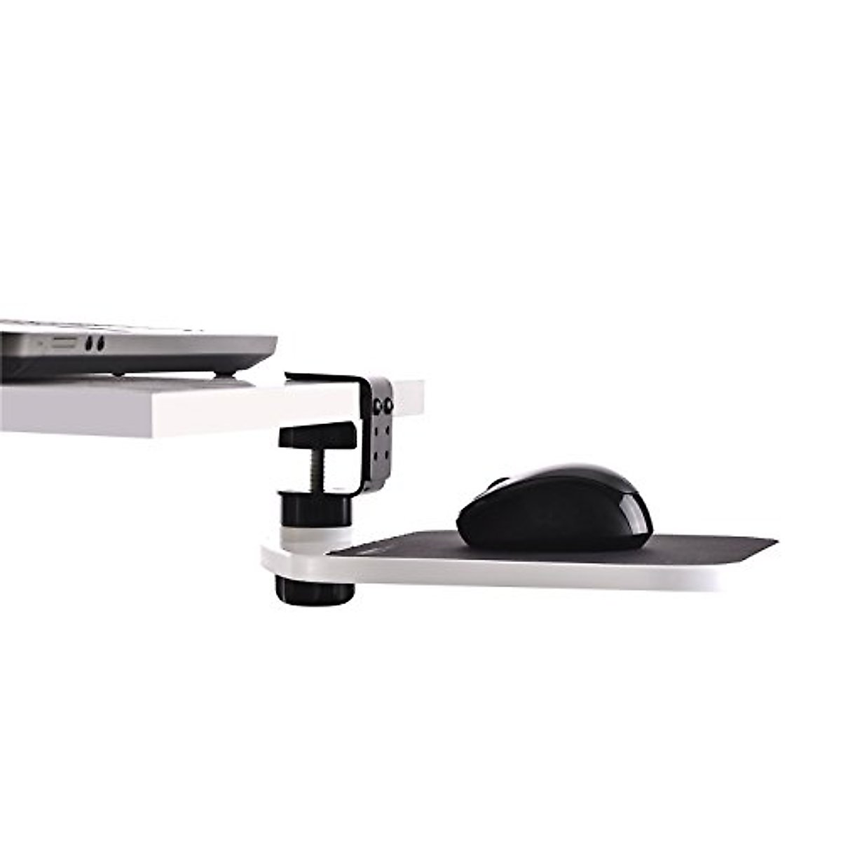 FUZADEL Mouse Platform Clamp On Under Desk Adjustable Mouse Tray Mount Swivel Mouse Tray Wrist Rest Rotating 360 Degree