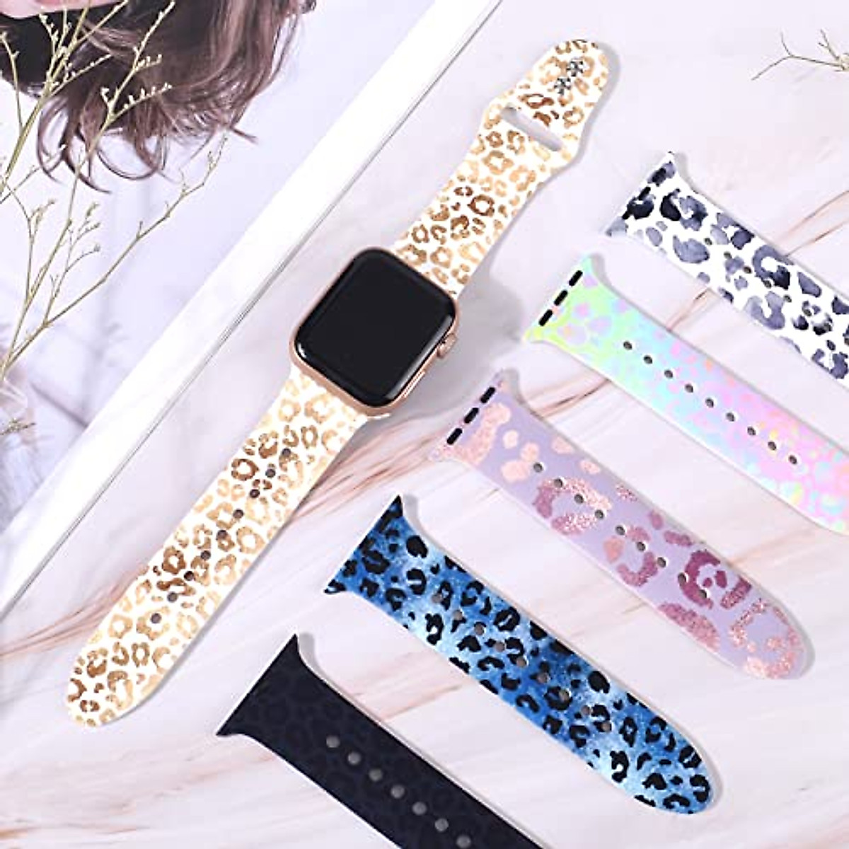 Vozehui Band Compatible with Leopard Apple Watch Band 38mm 40mm 49mm 41mm 42mm 44mm 45mm,Leopard Print Sports Band for iWatch Series Ultra 8 7 6 5 4 3 2 1 SE Women Men
