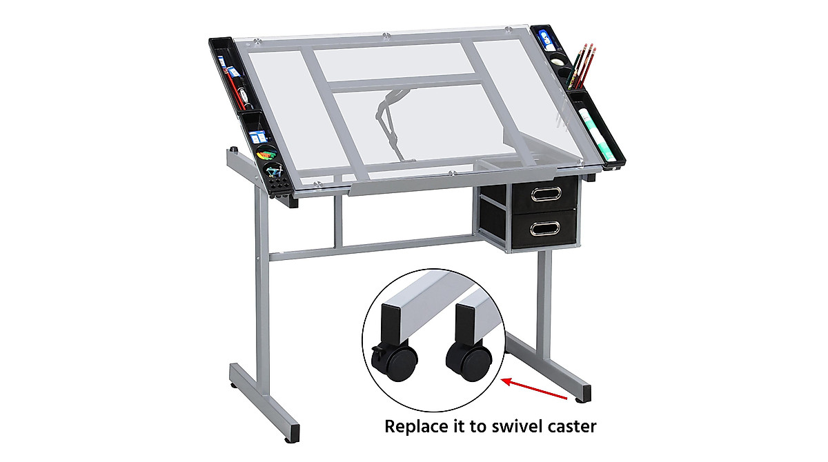 Yaheetech Adjustable Glass Drafting Table - Versatile Art & Craft Desk