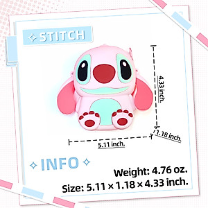 Stitch Crossbody Bag with Adjustable Shoulder Strap,ANEIMIAH Lilo and Stitch Birthday Gifts for Girls Women Kawaii Purse Cute Pink Silicone Mini Anime Stich Coin Wallet Stich Cartoon Bag