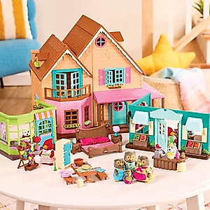 Li'l Woodzeez – General Store Dollhouse Playset 72Pcs – 2 Posable Doll Figures & 1 Storybook Included – Miniature Furnitures & Accessories – Stackable Playset for Kids 3+