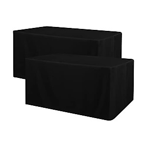 Obstal 2 Pack Black Tablecloth Fitted Table Clothes for 6 Foot Rectangle Tables - Water Resistant Washable Fabric Polyester Rectangle Table Cover for Outdoor/Indoor Uses（72L x 30W x 30H Inches, Black）