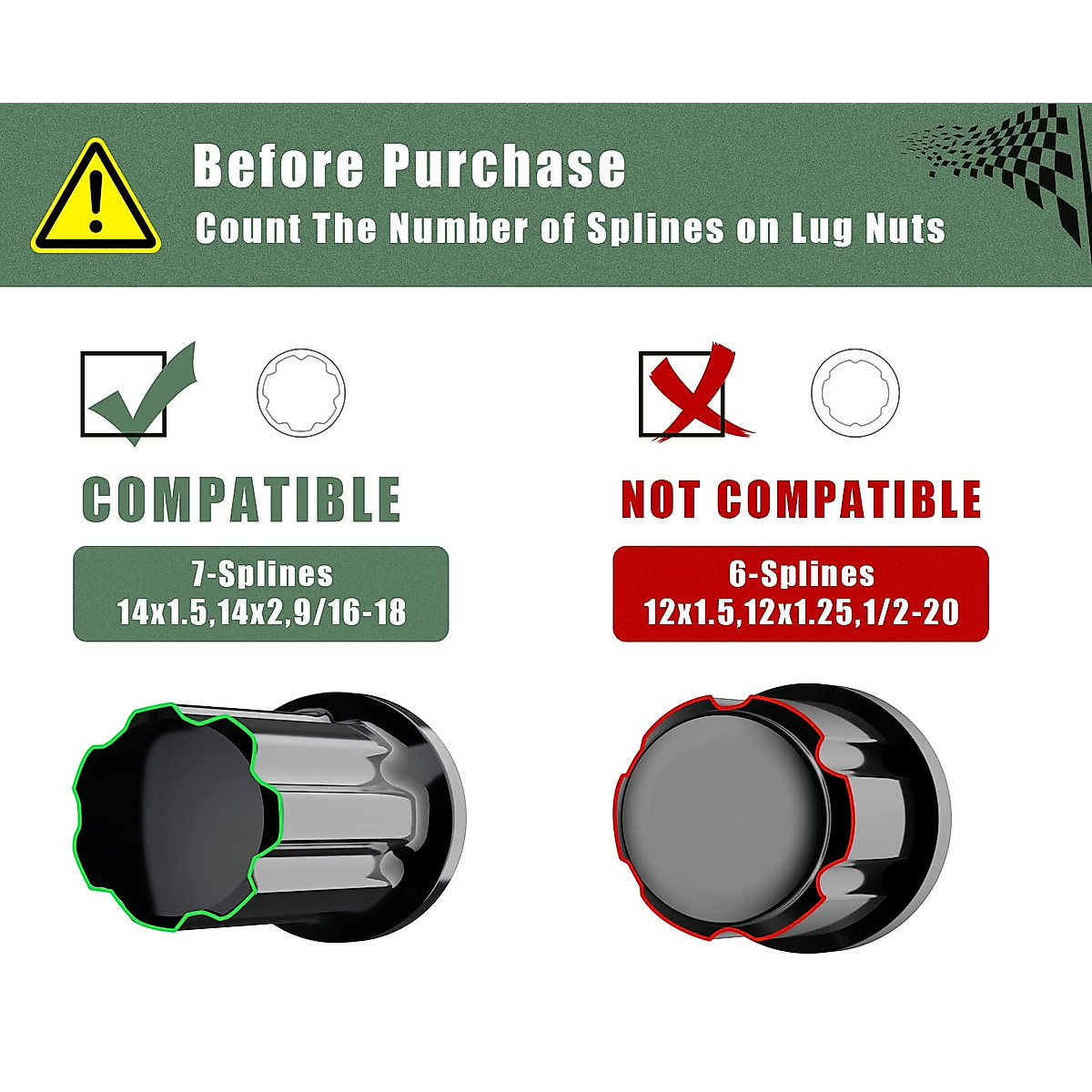 7 Spline Lug Nuts Key Tuner Large Socket Lugnuts Tool for Wrench with 13/16inch(21mm) and 7/8inch(22mm) Hex Replacement 14x1.5 14x2 9/16 Wheel Lug Nut Drive Lock Black 20mm Inner Diameter