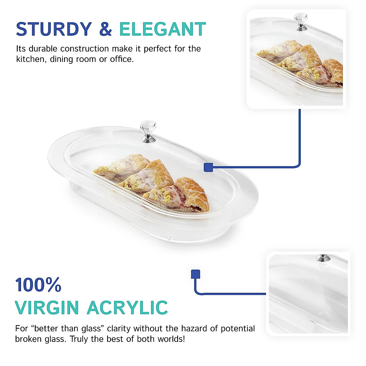 Huang Acrylic Clear Covered Oval Serving Food Tray | Servware with Lid Used for Appetizers, Snacks, and Shareable Entries | Perfect for Parties, Holidays, Celebrations, or Everyday Use