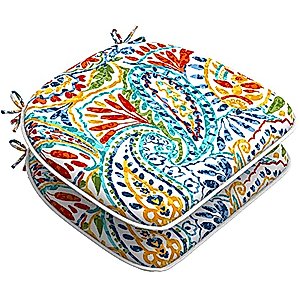 LVTXIII Indoor/Outdoor Chair Cushions Seat Cushions with Ties, Patio Chair Pads D16xW17 Inch for Patio Furniture Garden Home Office Decoration 2 Pack,Paisley Multi