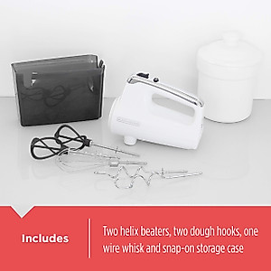 Black+Decker MX600W Helix Performance Premium Hand Speed Mixer, White, 5 Attachments + Case