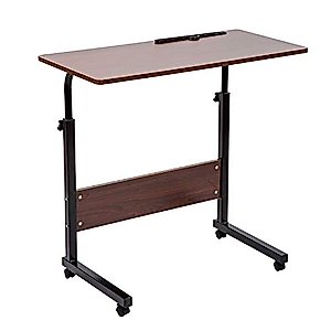 Hadulcet Mobile Side Table, Mobile Laptop Desk Cart, Adjustable Over Bed Table with Wheels for Sofa, 31.5 x 15.7 in, Red Walnut