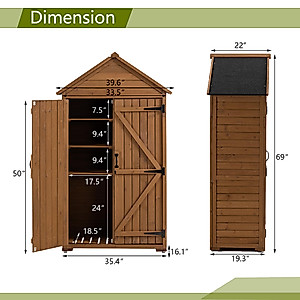 Jaxilyn 5.8ft x 3ft Outdoor Storage Cabinet,Garden Wood Tool Shed, Wood Lean-to Storage Shed Tool Organizer with Waterproof Asphalt Roof, Lockable Doors, 3-Tier Shelves for Backyard,Brown