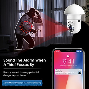 Yihoume Upgraded,Wireless Light Bulb Security Camera, 360°Panoramic 2K Surveillance Cam 2.4GHz Camera with Motion Detection Alarm Night Vision Two-Way-Talk Phone Remote View Indoor (2 Pack)