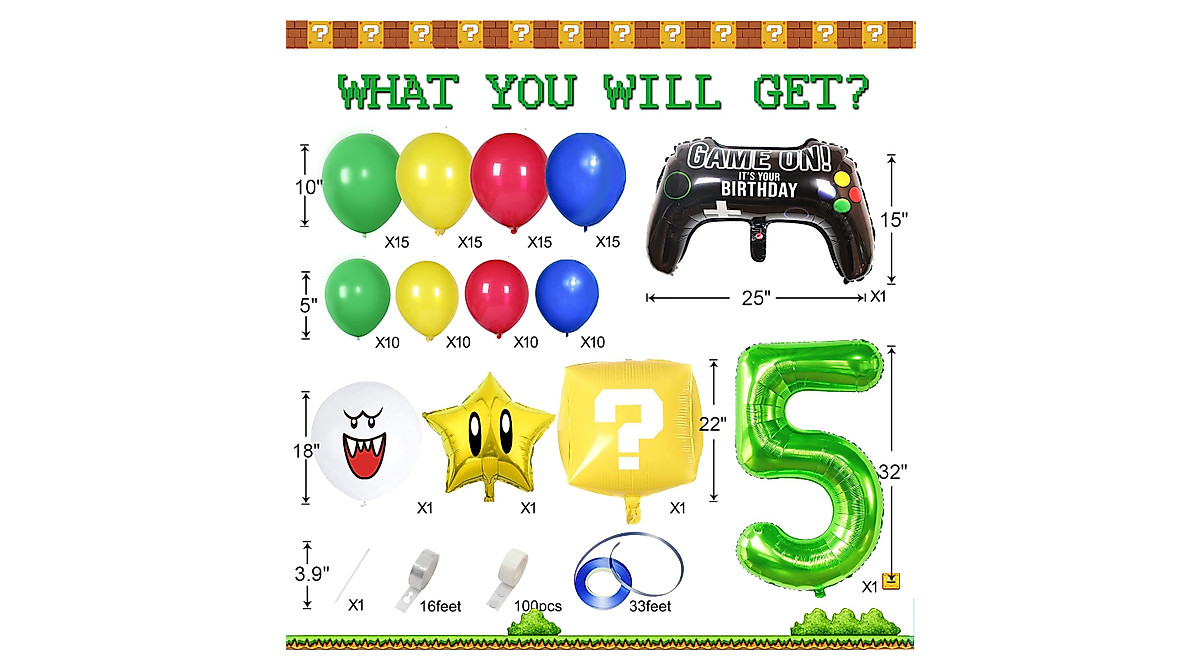 Mario Inspired Balloon Arch Kit - 134PCS Super Bros Party