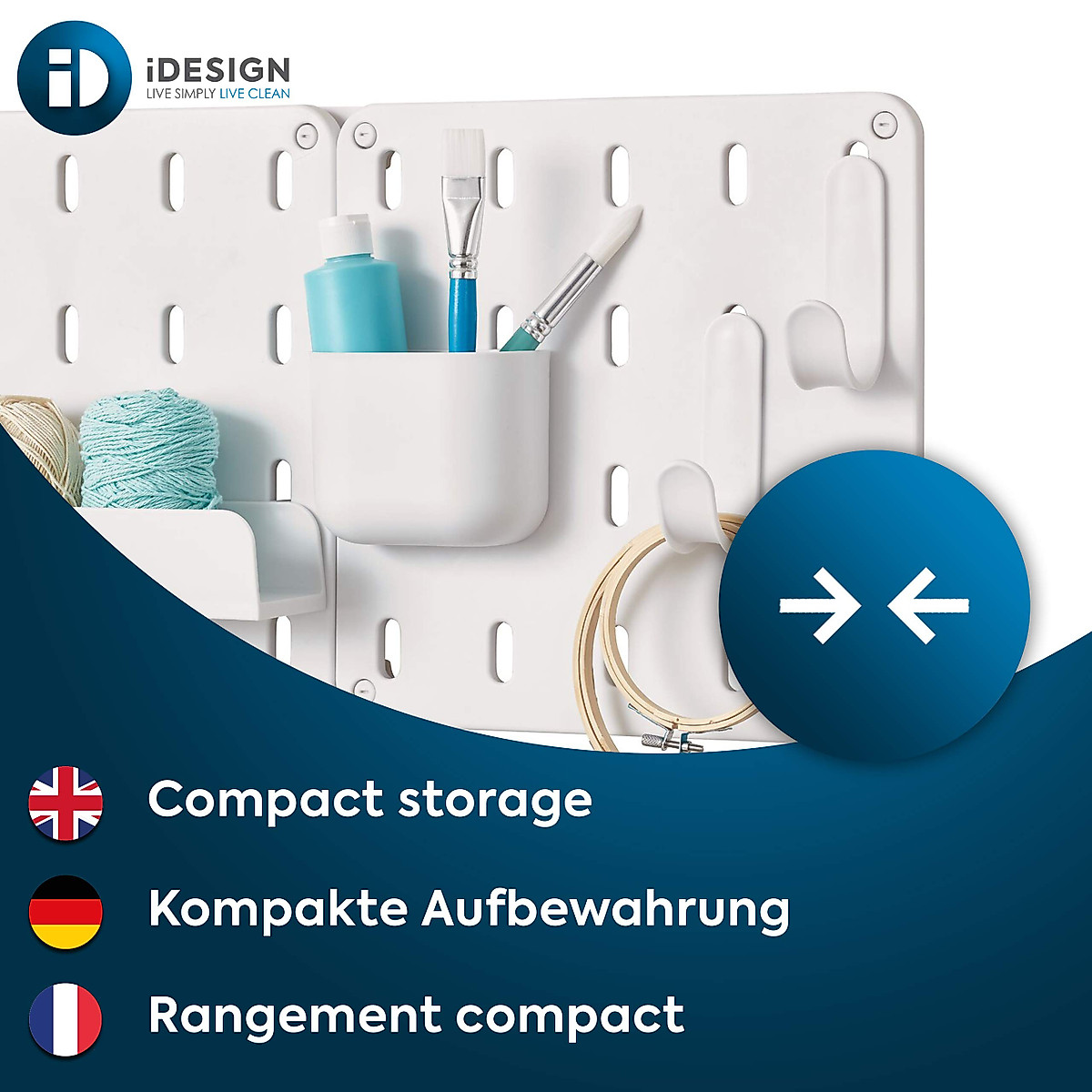 iDesign - 8243 Cade BPA-Free Plastic Modular Hanging Pegboard Organizer Storage Cup, 3.2" x 3.04" x 4", Gray