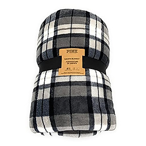 Victoria's Secret Pink Plush Soft Sherpa Blanket, Gray Plaid