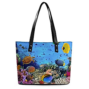 Womens Handbag Submarine Coral Fish Leather Tote Bag Top Handle Satchel Bags For Lady