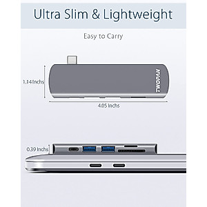 TWOPAN USB C Hub for MacBook Pro/Air M1 M2 M3, 6-in-1 Multiport Adapter with 4K HDMI, Thunderbolt 3, USB 3.0 Data Ports, SD & Micro SD Card Reader