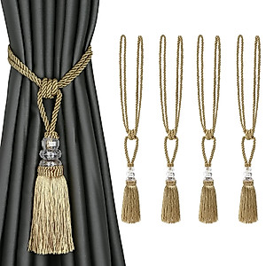 BEL AVENIR 4 Pack Curtain Hand-Woven Tiebacks Crystal Holdbacks Home Decorative Tassels (Golden, 4 Pack)