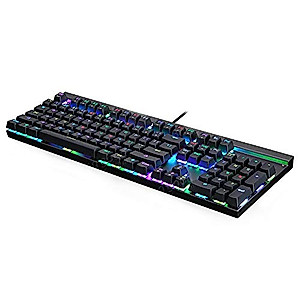 Teerwere Gaming Keyboard USB Wired 104 Key RGB Backlit Mechanical Gaming Keyboard Blue/Red Switch Aluminum Alloy Plate Mechanical Gaming Keyboard (Color : White, Size : Blue Switch)