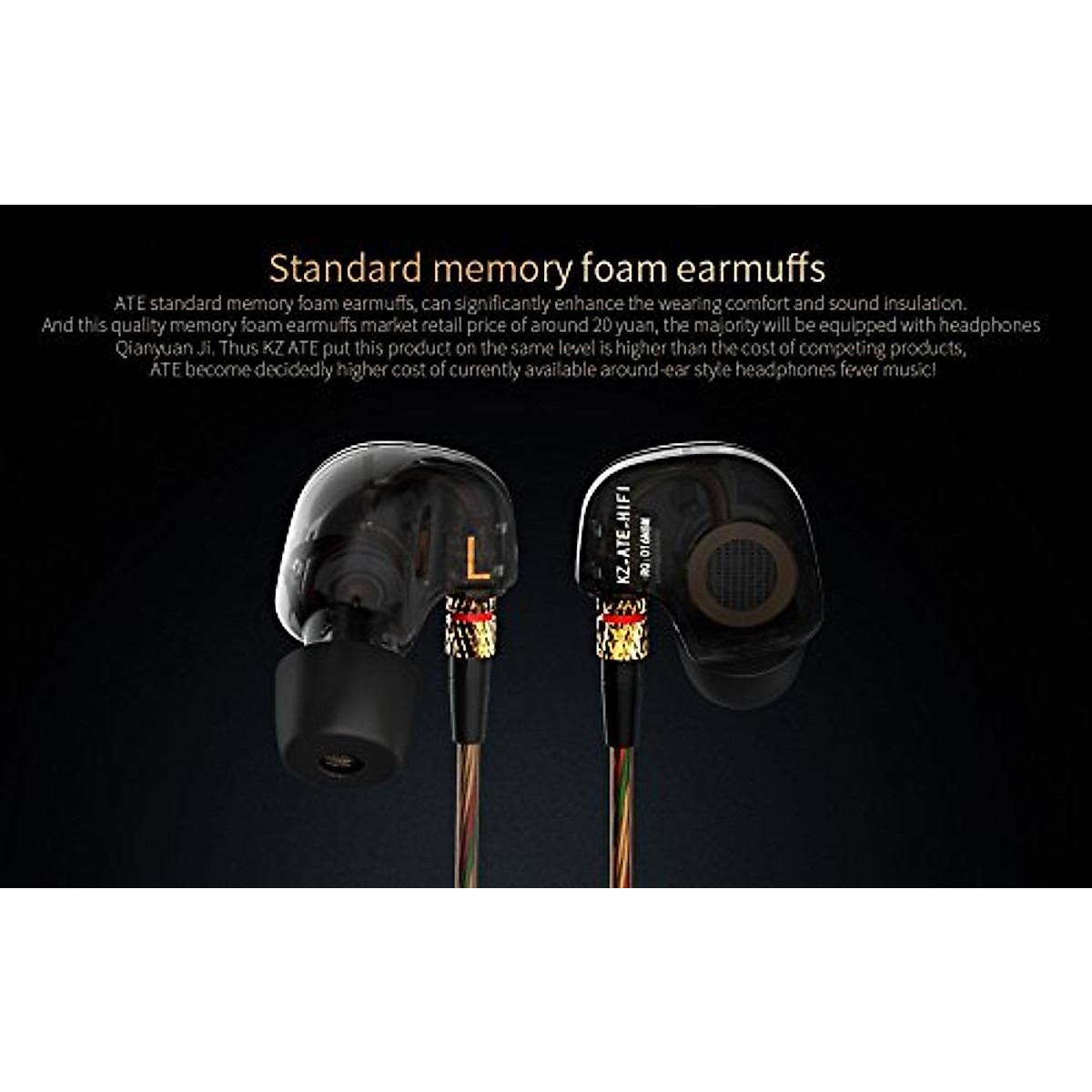 KZ ATE Hi-Fi IEM Sports Headphones with Copper Driver Ear Hook and Foam Eartips Specially for Music Fans, New Mic Edition