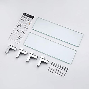 KES Glass Shelves for Bathroom, 15.8-Inch Bathroom Shelf with Rectangle Tempered Glass and Polished Chrome Bracket Wall Mount 2 Pack, BGS3201S40-P2