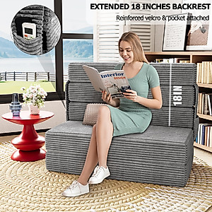 Slumbrae Folding Sofa Bed, 6" [Twin] Foldable Sofa Mattress with Back Support & Fixed Velcro for Living Room & Office, Grey, 75" * 38"