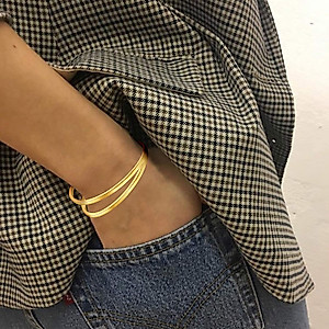 E Personalized Gold Bracelets for Women, 14K Gold Adjustable Cuff Bracelets stackable bracelets Dainty Lightweight Bangles Everyday Jewelry for Valentine's Day Wedding Birthday (Gold cuff bracelets)