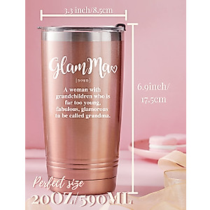 Onebttl Grandma Gifts, Insulated Stainless Steel Wine Tumbler with Lid, For Nana, Mimi, Gigi, Granny, Grammy, Nanny, Birthday/Mother’s Day gifts, Rose Gold, (20 oz) Glamma