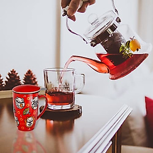 Needzo Lucky Cat Tea Cup with Infuser, Lid and Strainer for Steeping Loose Leaf Teas, Japanese Ceramic Mug, 15 Ounces