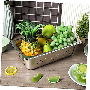 Anneome Stainless Steel Lunch Box Hotel Pans 1/3 Pan Perforated Pan Perforated Hotel Pan Full Size Steam Table Pans Flanera Steamer Tray Steam Table Tray Steamer Pan Silver