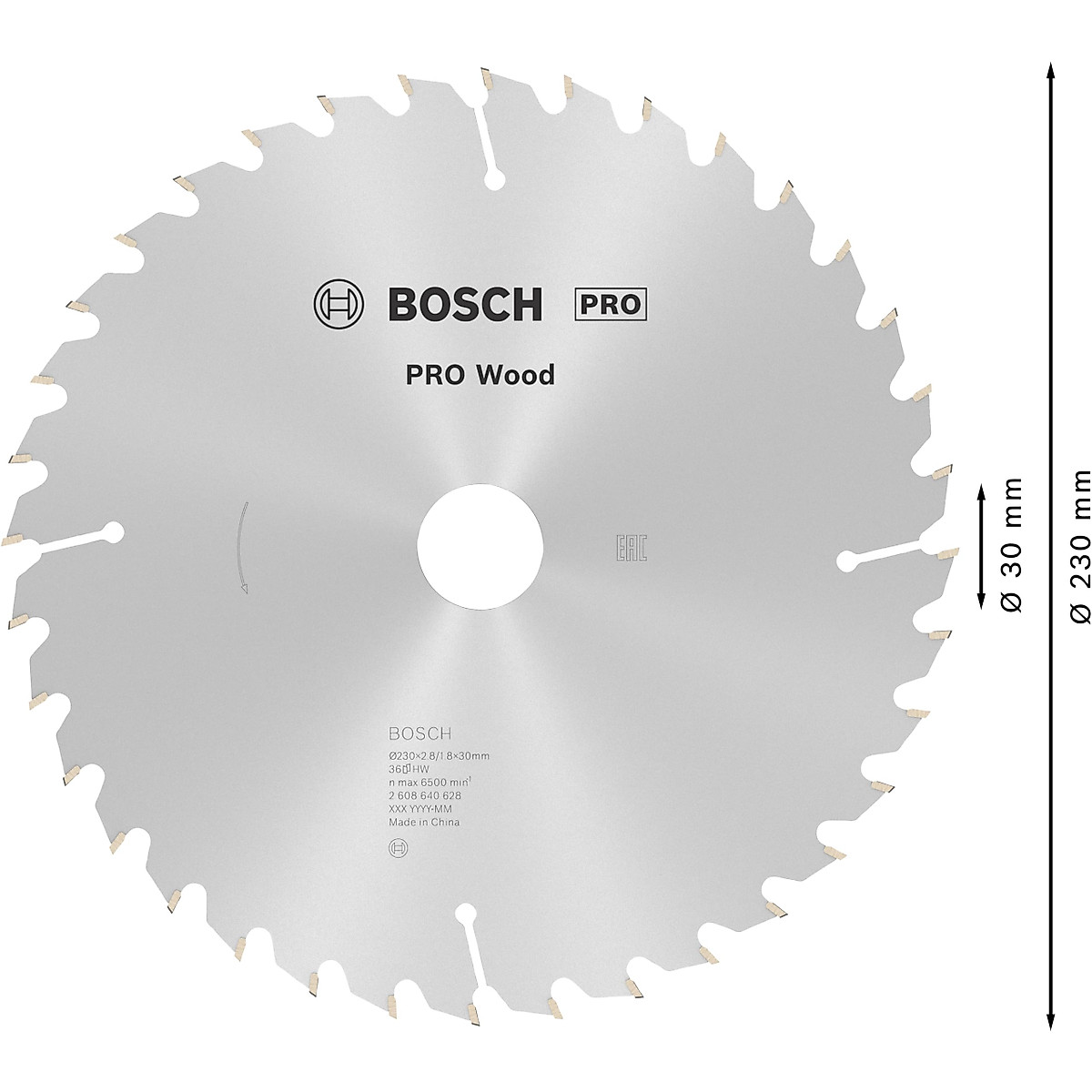Circular Saw Blade, 36 Teeth, 30 mm Bore 2.8 mm Cutting Width, 1.8 mm Body Thickness, 230 mm Diameter