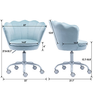 DM Furniture Velvet Kids Desk Chair Cute Computer Chair Modern Upholstered Swivel Arm Chair Adjustable Rolling Vanity Chair for Bedroom Living Room Girls (Blue)