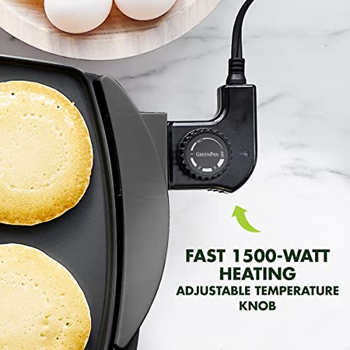 GreenPan Healthy Ceramic Nonstick, Extra Large 20" Electric Griddle for Pancakes Eggs Burgers and More, Stay Cool Handles, Removable Drip Tray, Adjustable Temperature Control, PFAS-Free, Black