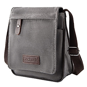 Sechunk Small Vintage Canvas Messenger Cross body bag Shoulder bag (Grey, small)