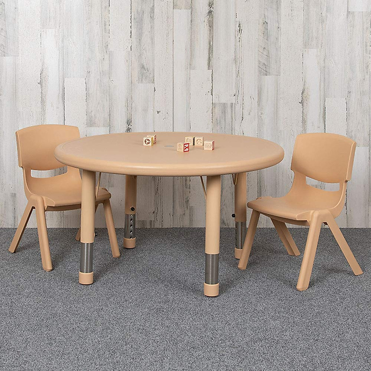 Flash Furniture 33" Round Natural Plastic Height Adjustable Activity Table Set with 2 Chairs
