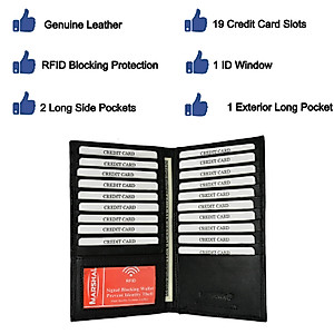 Marshal Bifold Leather RFID Blocking Wallet For Men & Women | Genuine Leather Holder With 19 Slots, 2 Bill Compartments & ID Window For Credit/Debit Cards, Money & More (Black)