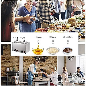ANSNAL Commercial Hot Fudge Warmer, 1600W Cheese Sauce Warmer Pump Dispenser, 2 Grids Stainless Steel Food Warmer Chocolate Heated Pump for Hot Fudge Caramel Butter