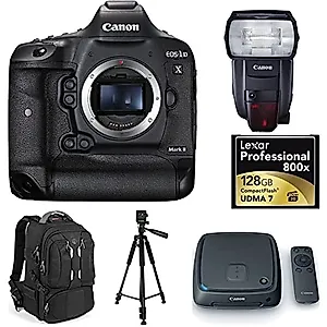 Canon EOS-1D X Mark II Digital SLR Camera, Flash, Cardm, and Accessories Bundle - Includes Camera, Flash, Memory Cards, Storage Hub, Backpack, and Tripod
