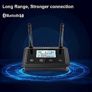 1Mii B03+ Bluetooth Transmitter Receiver for TV Home Stereo, Long Range Bluetooth 5.0 Adapter for TV Audio with Screen, aptX Low Latency & HD