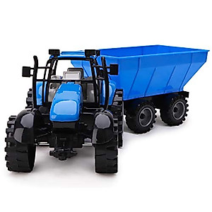 Toyland® Friction Powered Farm Tractor with Trailer - Childrens Farm Toys (Blue Tractor & Trailer)