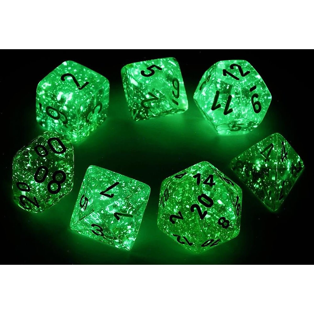 Chessex Nebula Polyhedral Dice Set Spring with White Luminary (7 dice), Various, 1 Count (Pack of 1)